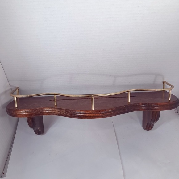 Homco | Wall Decor | Vintage Homco Wood Wall Shelf 6 Brass Gallery Rail ...